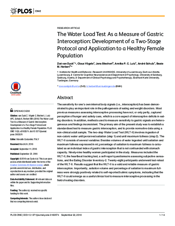 (PDF) The Water Load Test As a Measure of Gastric Interoception ...