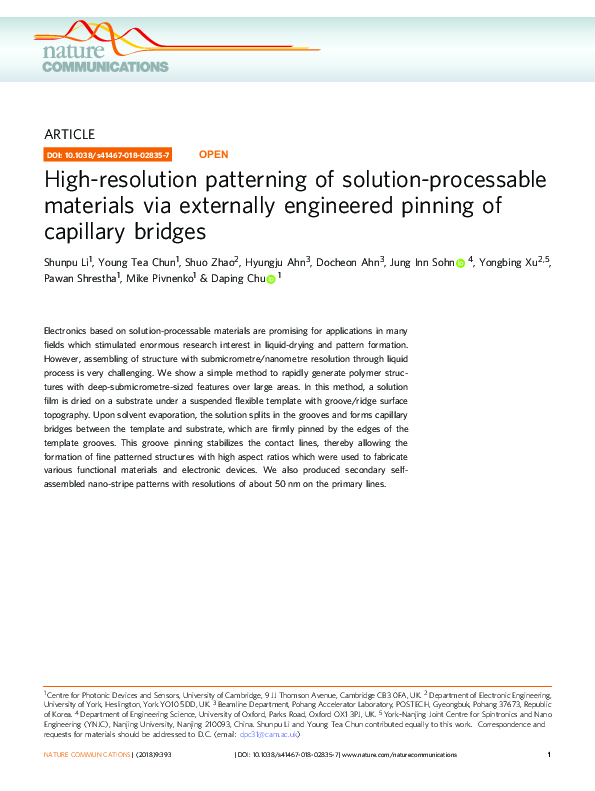 (PDF) High-resolution patterning of solution-processable materials via ...