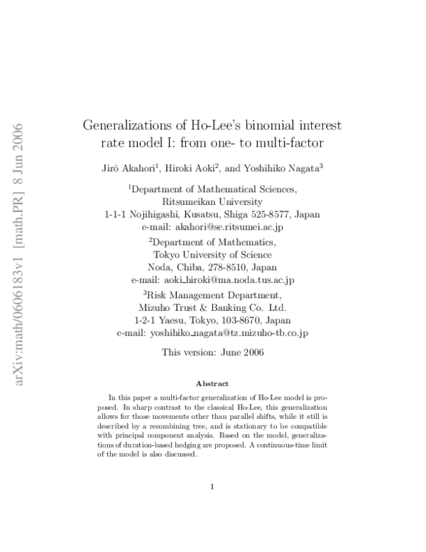 (PDF) Generalizations of Ho–Lee’s binomial interest rate model I: from ...