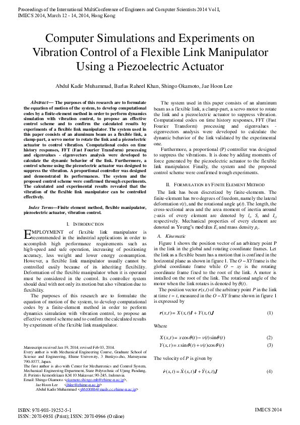 (PDF) Vibration Control in Flexible Manipulators via Piezoelectric ...