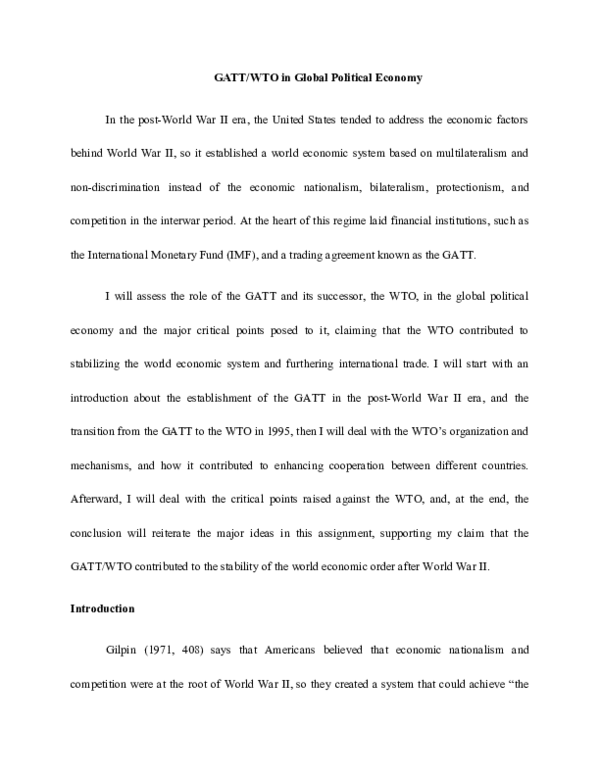 (PDF) The Role of GATT/WTO in Global Political Economy