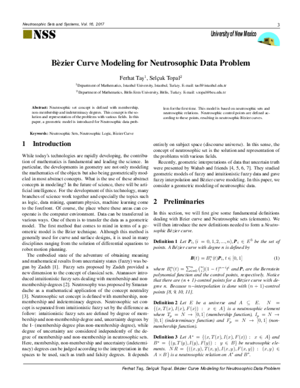 (PDF) Bézier Curve Modeling for Neutrosophic Data Problem