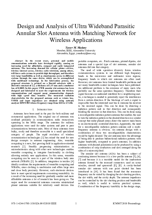 (PDF) Design and Analysis of Ultra Wideband Parasitic Annular Slot Antenna with Matching Network ...