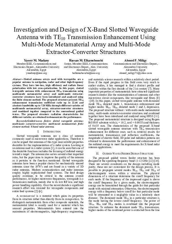 (PDF) Investigation and Design of X-Band Slotted Waveguide Antenna with ...