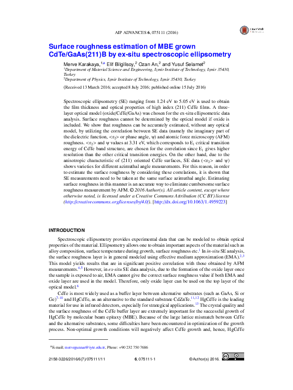 (PDF) Surface roughness estimation of MBE grown CdTe/GaAs(211)B by ex ...