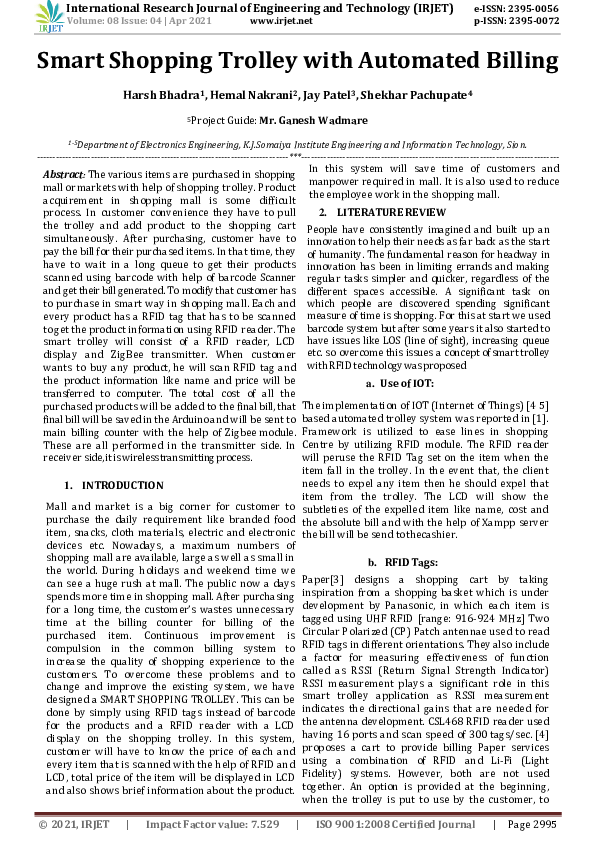 (PDF) IRJET- Smart Shopping Trolley with Automated Billing