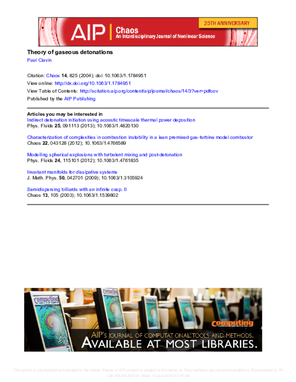 (PDF) Theory of gaseous detonations