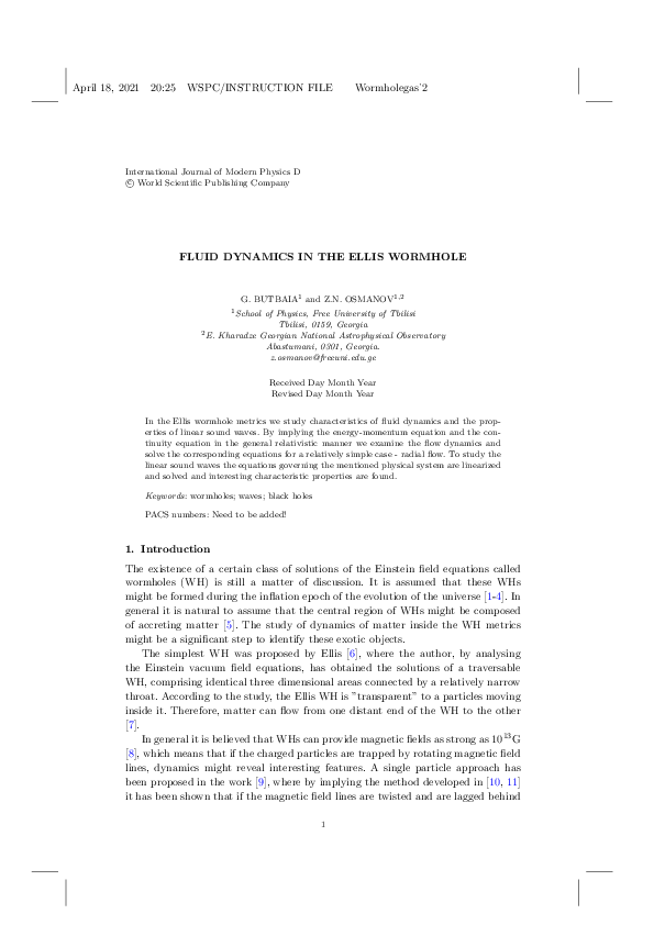 (PDF) FLUID DYNAMICS IN THE ELLIS WORMHOLE