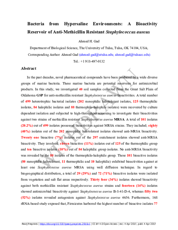 (PDF) Bacteria from hypersaline environments: a bioactivity reservoir ...