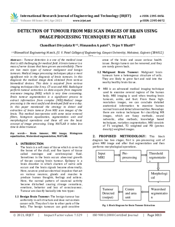(PDF) IRJET- DETECTION OF TUMOUR FROM MRI SCAN IMAGES OF BRAIN USING IMAGE PROCESSING TECHNIQUES ...