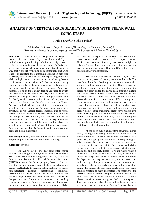 (PDF) ANALYSIS OF VERTICAL IRREGULARITY BUILDING WITH SHEAR WALL USING ...