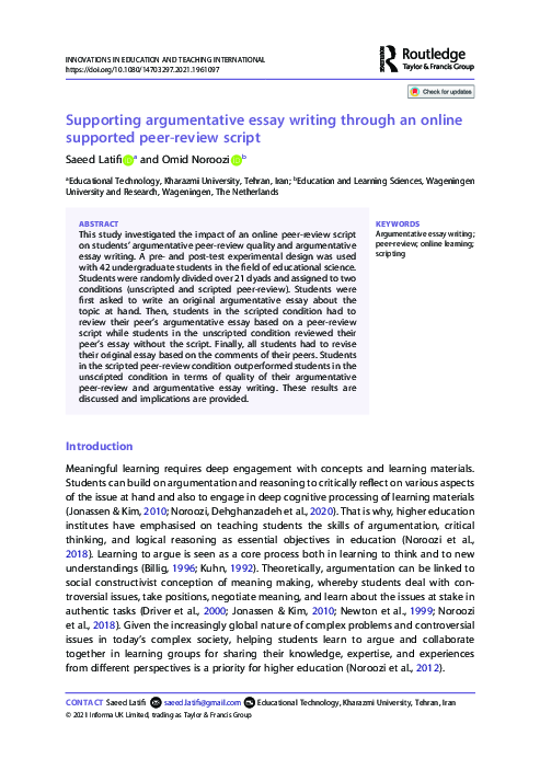 (PDF) Supporting argumentative essay writing through an online ...