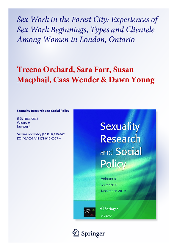 Pdf Sex Work In The Forest City Experiences Of Sex Work Beginnings