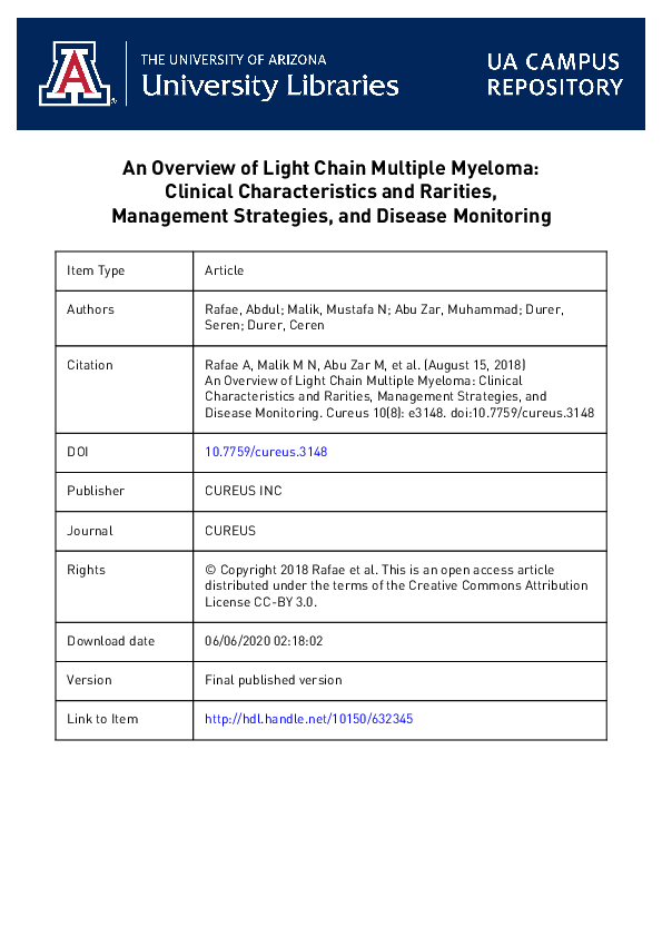 (PDF) An Overview of Light Chain Multiple Myeloma: Clinical ...