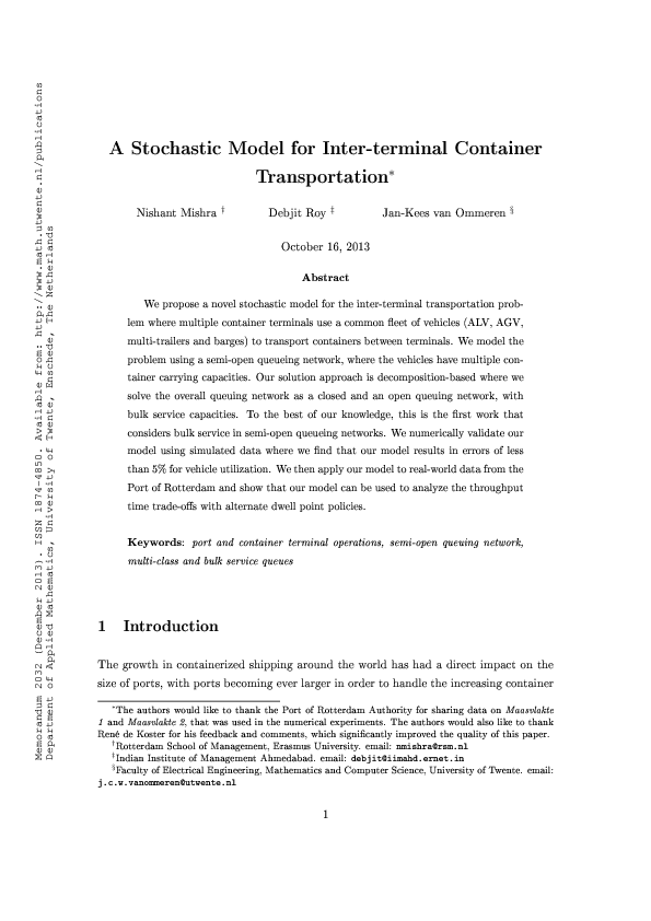 (PDF) A Stochastic Model for Interterminal Container Transportation