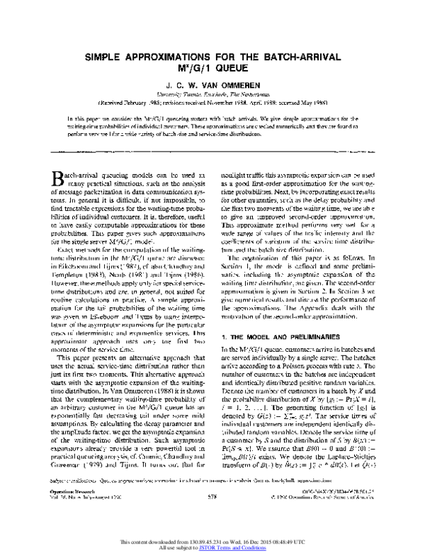 (PDF) Simple Approximations for the Batch-Arrival Mx/G/1 Queue