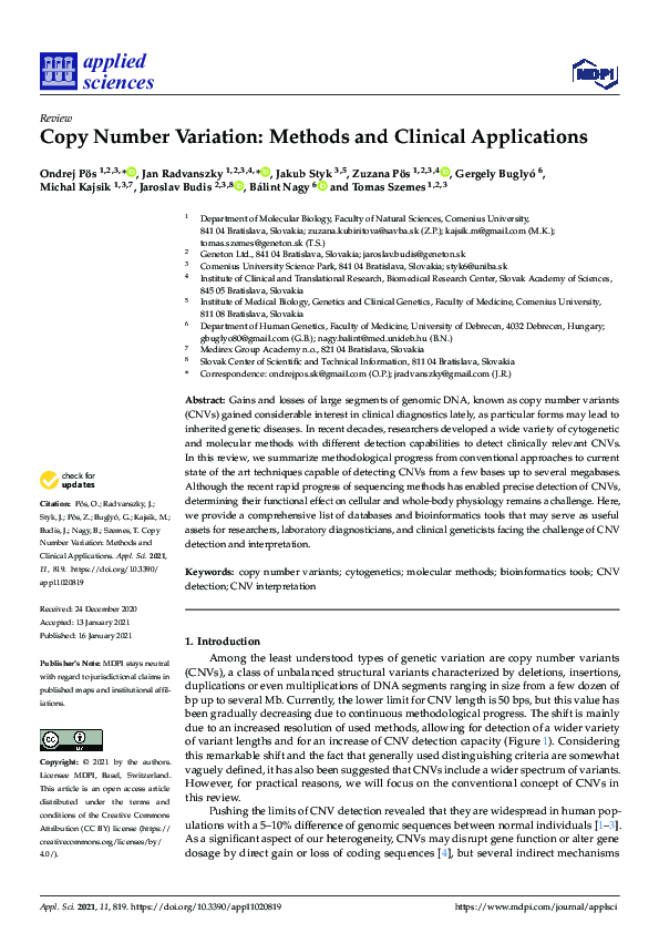 (PDF) Copy Number Variation: Methods and Clinical Applications