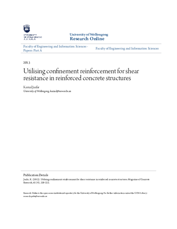 (PDF) Utilising confinement reinforcement for shear resistance in ...