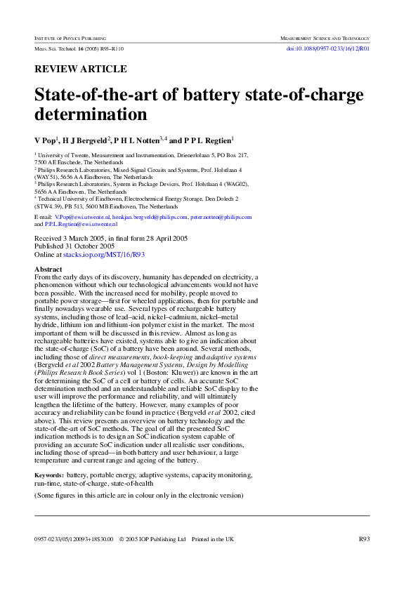 (PDF) State-of-the-art of battery state-of-charge determination