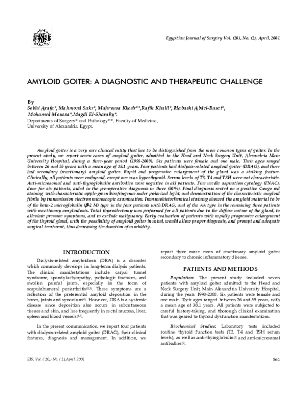 (PDF) Amyloid Goiter: A Diagnostic and Therapeutic Challenge