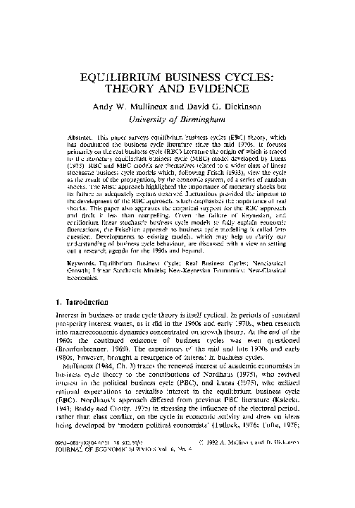 (PDF) Equilibrium Business Cycles: Theory and Evidence