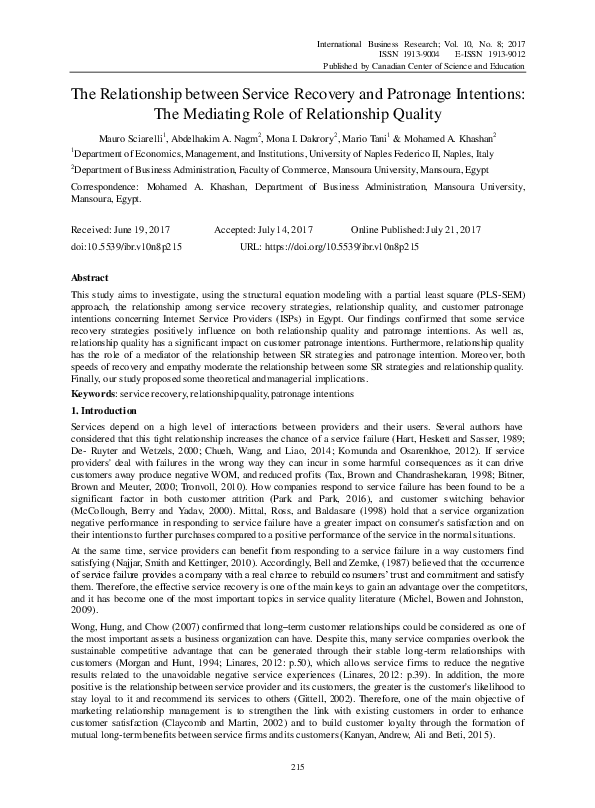 (PDF) The Relationship between Service Recovery and Patronage ...