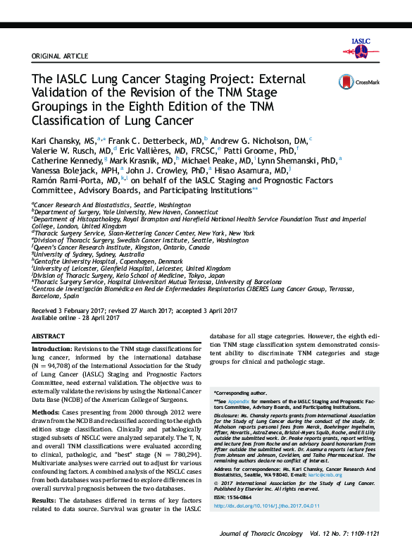 (PDF) The IASLC Lung Cancer Staging Project: External Validation of the ...
