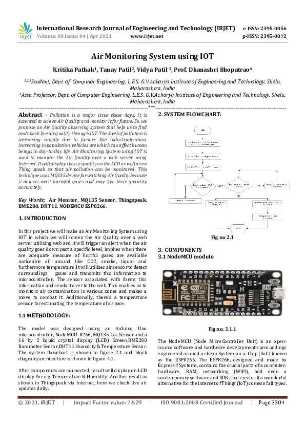 (PDF) IRJET- Air Monitoring System using IOT