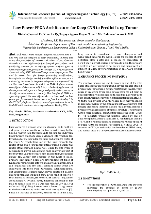 Pdf Low Power Fpga Architecture For Deep Cnn To Predict Lung Tumor