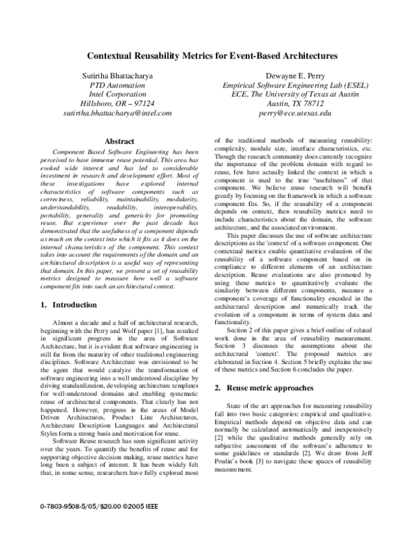 Pdf Contextual Reusability Metrics For Event Based Architectures