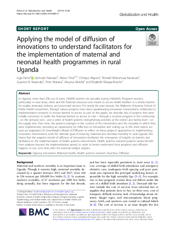 (PDF) Applying the model of diffusion of innovations to understand ...
