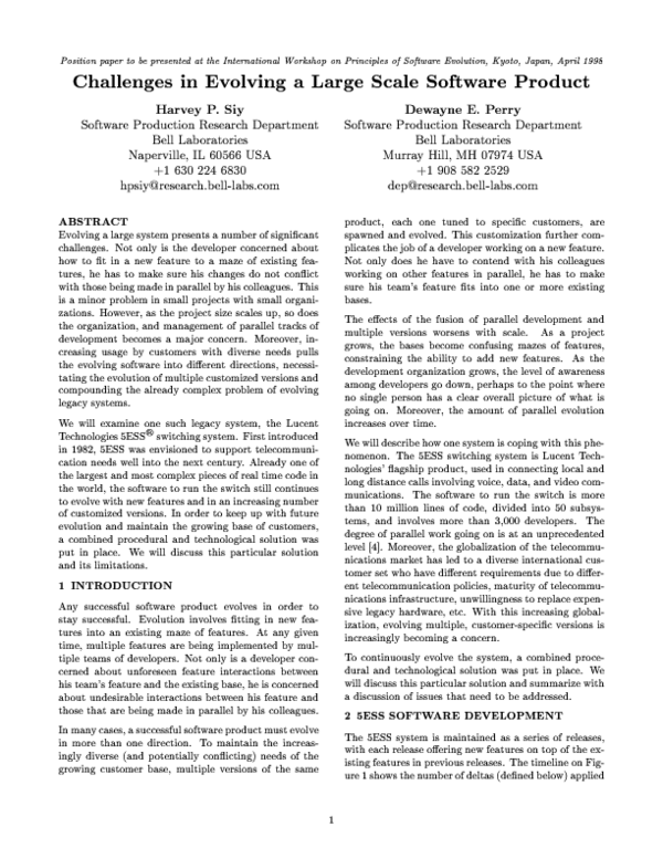 (PDF) Challenges in evolving a large scale software product