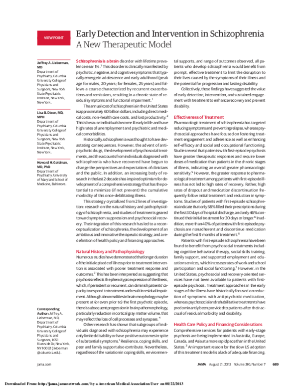 (PDF) Early Detection and Intervention in Schizophrenia