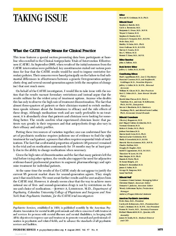 (PDF) What the CATIE Study Means for Clinical Practice