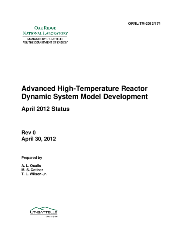 (PDF) Advanced High Temperature Reactor Dynamic System Model Development