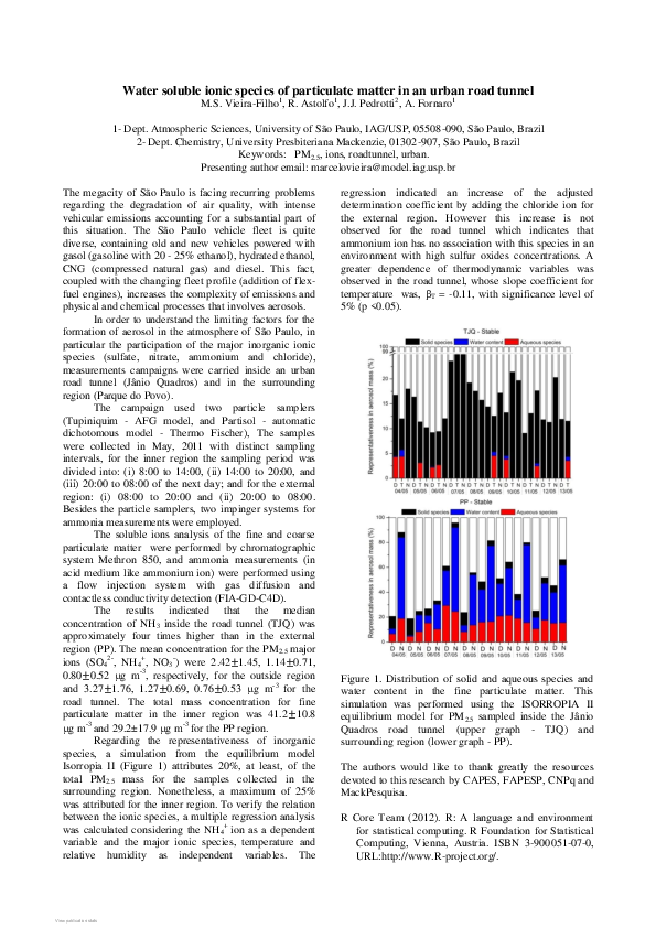 (PDF) Water soluble ionic species of particulate matter in an urban road tunnel