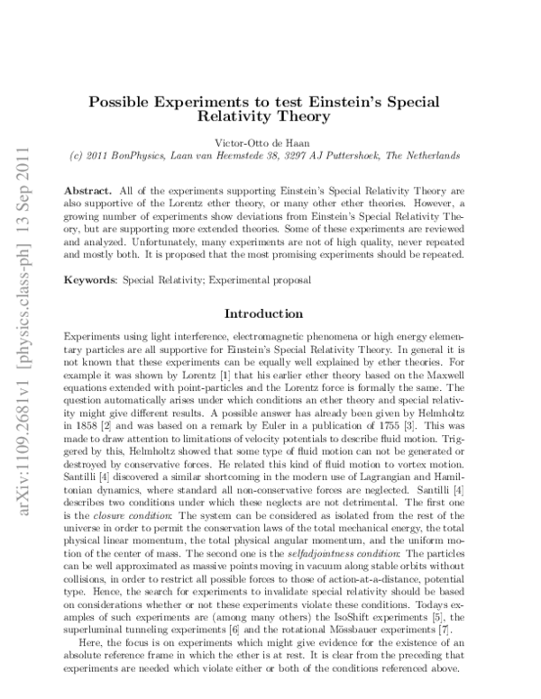 (PDF) Possible experiments to test Einstein's Special Relativity Theory