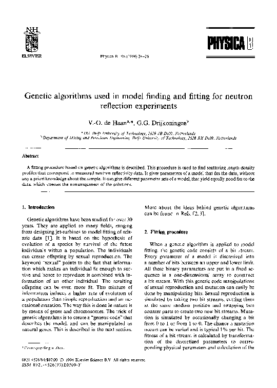 (PDF) Genetic algorithms used in model finding and fitting for neutron reflection experiments