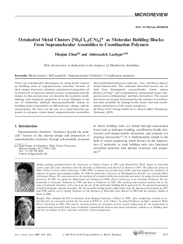 (PDF) Octahedral Metal Clusters [Nb6Cl12(CN)6]4– as Molecular Building ...