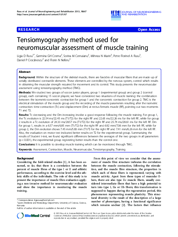 (PDF) Neuromuscular Assessment via Tensiomyography