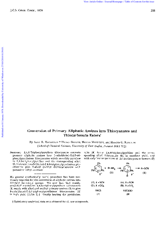 (PDF) Conversion of primary aliphatic amines into thiocyanates and ...