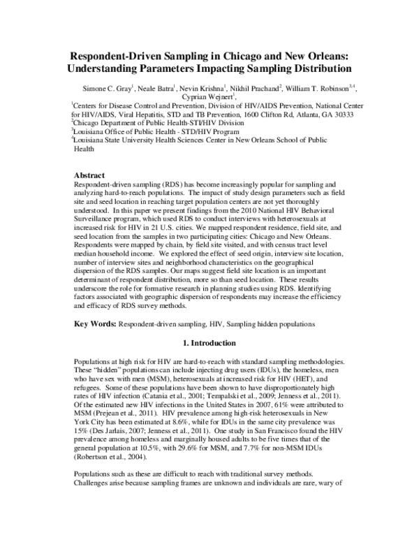 (PDF) Respondent-Driven Sampling in Chicago and New Orleans ...