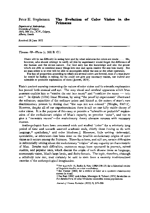 (PDF) The evolution of color vision in the primates