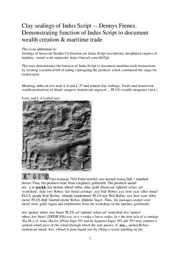 (PDF) Clay sealings of Indus Script --Dennys Frenez. Demonstrating ...