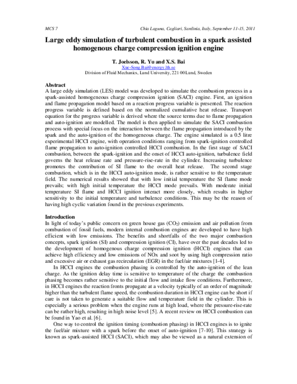 (PDF) Large Eddy Simulation of Turbulent Combustion in a Spark-Assisted Homogenous Charge ...