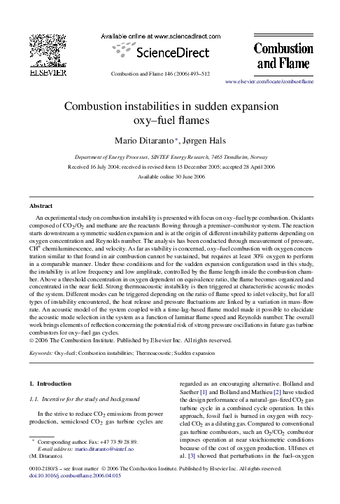 (PDF) Combustion instabilities in sudden expansion oxy–fuel flames