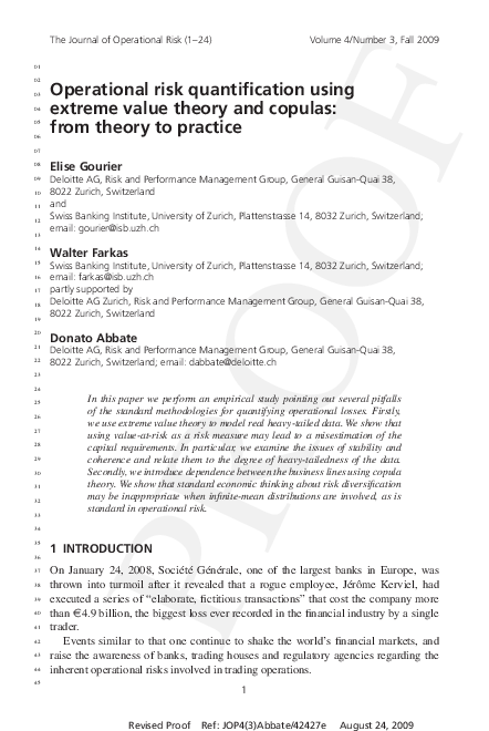 (PDF) Operational risk quantification using extreme value theory and ...