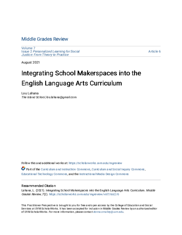 (PDF) Integrating School Makerspaces into the English Language Arts ...