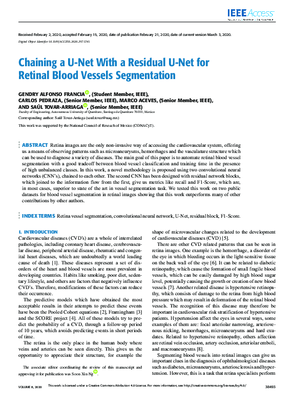(PDF) Chaining a U-Net With a Residual U-Net for Retinal Blood Vessels ...
