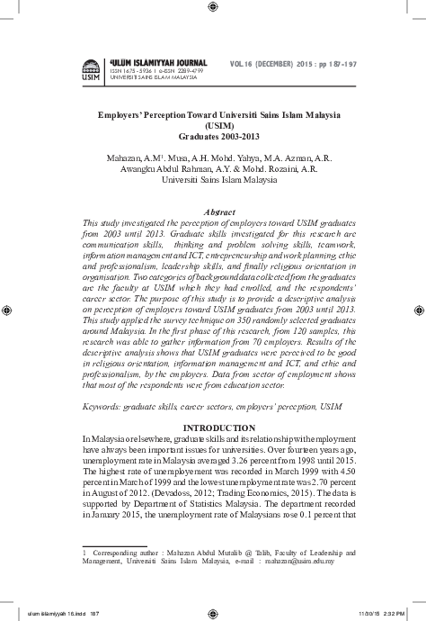 (PDF) Employers' Perception toward Universiti Sains Islam Malaysia ...